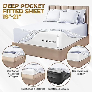 BLUENILEMILLS 1000 Thread Count Egyptian Cotton Sheets, Mattress Sheet Sets, Luxury Bedding, 1 Extra Deep Pocket Fitted Sheet, 1 Flat Sheet, 2 Pillowcases, Solid Pattern Bedsheets, Queen, White