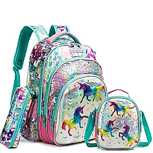ZBAOGTW Unicorn School Backpacks for Girls with Lunch Box and Pencil Bag, Backpack for Teens Girls Lightweight for School, Travel