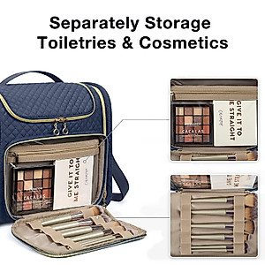 BAGSMART Travel Toiletry Bag, Toiletry Bag for Women, Water-resistant Cosmetic Makeup Bag, Large Capacity Travel Organizer for Full Sized Toiletries and Cosmetics, Navy Blue