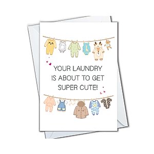 Baby Shower Cards, New Baby Congratulations Gift for New Parents, Cute Laundry Is About to Get Cute Card, Gender Reveal Congrats Pregnancy Card (Cute Laundry - Neutral)
