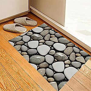 LBHAUSE Beach Black White Pebble Doormat Front Door Mat 16"x24", Absorbent Indoor Floor Mat Rubber Kitchen Rug Welcome Entrance Door Mat Living Room Bedroom Rug Modern Art Nordic Style