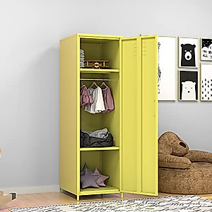 Lecut 51" Tall Locker Cabinet with Magnetic Door and 2 Adjustable Shelves Metal Storage Locker for Home School Office to Store Clothes Bags Toys and Book (Yellow)