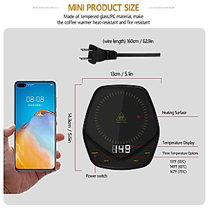 Mug Warmer, 25W Quickly Heating Coffee Warmer with Temperature 131°F/149°F/167°F Cup Warmer for Office Desk 4 Hours Auto Off for Cocoa Tea Water Milk Beverage(Gravity & Touch Switch)