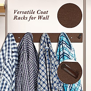 EuroBird Coat Rack Wall Mount, Wood Wall Mounted Coat Rack, Walnut Heavy Duty Wall Coat Rack 5 Pegs Coat Hanger Hooks for Hanging Coat, Hat, Purse, Jacket, Entryway, Bathroom, Bedroom