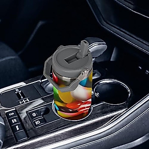 30oz Stainless Steel Insulated Tumbler with Flip Lid & Straw, Leakproof Travel Mug for Car, Colorful Candy Double Wall Vacuum Thermal Coffee Cup with Handle, Spill-Proof Design for Hot/Cold Drinks