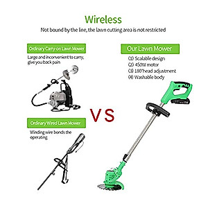 sazoley Cordless String Trimmer Edger 21V 450W Lawn Mower Rechargeable Grass Pruning Cutter Garden Tools with Telescopic Pole Replace Blade