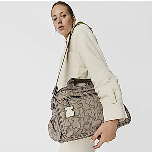 TOUS Vinyl Combined with Calfskin Leather Stoned Color Baby Bag for Women, 40x20x25 cm, Kaos New Colores Collection