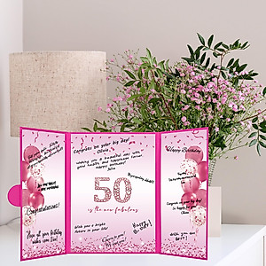 DARUNAXY Hot Pink 50th Birthday Party Decorations for Women, Happy 50th Birthday Alternative Signature Guest Book Pink 50 Birthday Signing Card Board Party Supplies Cheers to 50 Years Old Gifts