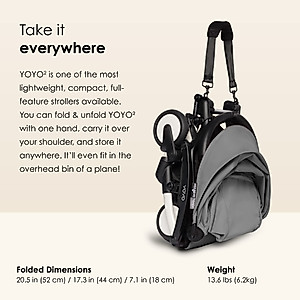 BABYZEN YOYO2 Stroller - Lightweight & Compact - Includes White Frame, Grey Seat Cushion + Matching Canopy - Suitable for Children Up to 48.5 Lbs