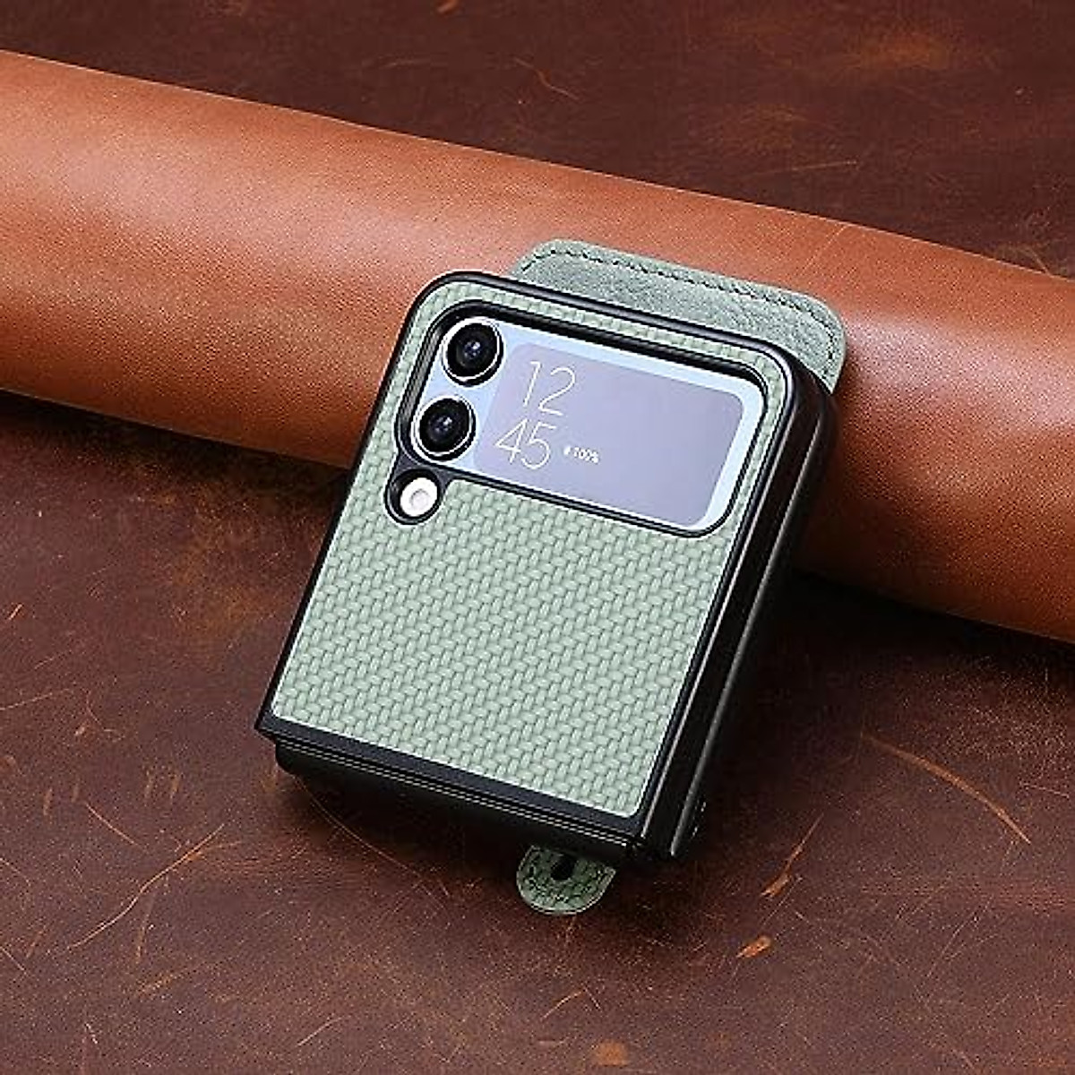 Case for Samsung Galaxy Z Flip 5, Leather Phone Cover Case with Card Holder and Wristband, for Samsung Galaxy Z Flip5 5G, Shockproof Black