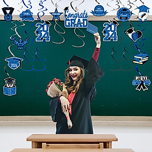 Tifeson Graduation Decorations 2024 Blue - 36 PCS Graduation Party Supplies, Congrats Grad Hanging Swirls Decorations, High School College Graduation Party Decorations Class of 2024 Decor