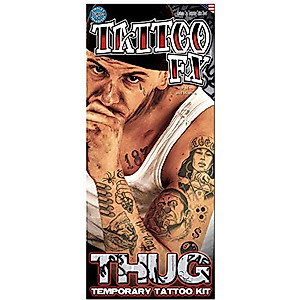 Tinsley Transfers Prison 18 and Life Temporary Tattoo FX Costume Kit (14 Tattoos), Black/White