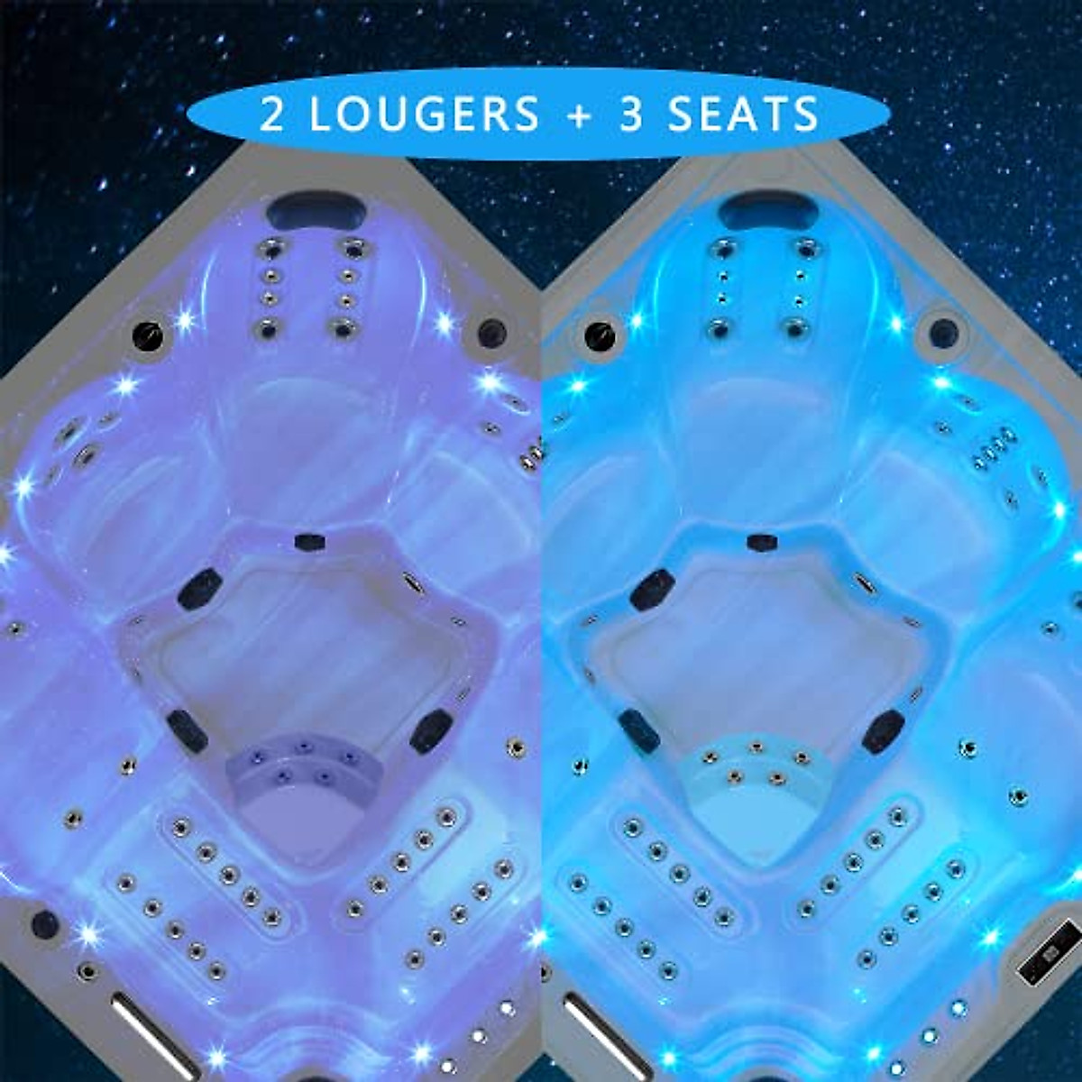 KOOSOM Luxury Hot Tub 5 Person Jakuzi Whirlpool Outdoor Spa Tub Freestanding Bathtub in Garden, 72 Jets Massage for 78-Inch Square with LED Lights, White