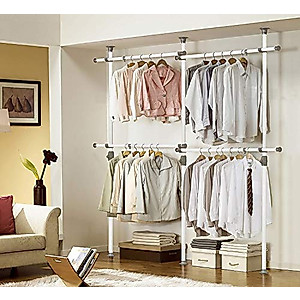 Estink Garment Rack, Portable Indoor Garment Hanger Tools Heavy-Duty Adjustable DIY Coat Hanger Clothes Wardrobe 3 Poles 4 Bars Home Hanging Rack