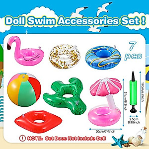 6 Pcs Pool Floaties for Girl Dolls, Girl Doll Swim Accessories Set Swimming Pool Floaties Party Ring Girl Dolls Cup Coasters Dolls Pool Toys Doll Pool for 11.5" Dolls Girl Swimming Pool Toy