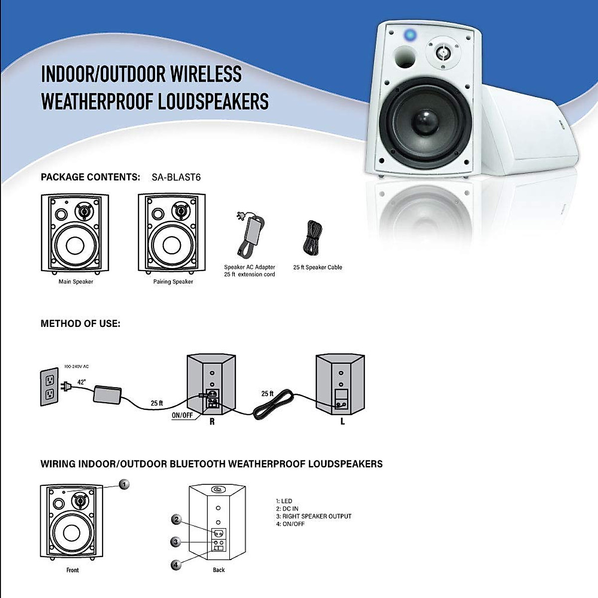 Sound Appeal Wireless Streaming 6.50" Indoor/Outdoor Weatherproof Patio Speakers, Bluetooth Speaker (White - Pair)
