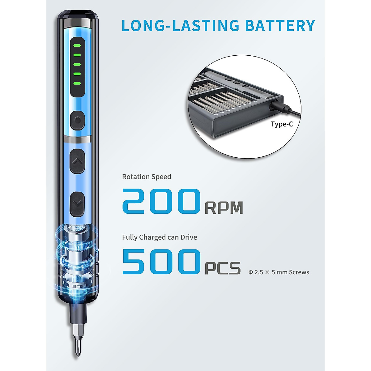 SHOWPIN Mini Electric Screwdriver Set: 70 in 1 Small Electronic Tool Kit Precision Power Screwdriver - 5 Torque Setting LED S2 Bits for Computer Laptop PC Repair