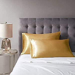 Gold Satin Pillow Cases Queen Set of 2 | Luxury Silk Pillowcase for Hair and Skin | 20 x 30 Inch–Slip Silky Comfort with Envelope Closure