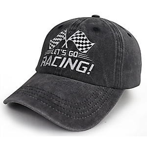 Race Car Hats for Men Women, Funny Adjustable Washed Cotton Embroidered Checkered Flag Racing Baseball Cap, Gifts for Friends Car Enthusiast Fans Driver Birthday Party Supplies Outdoor Sports