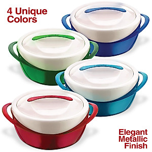 Pinnacle Large Insulated Casserole Dish with Lid 3.6 qt. Elegant Hot Pot Food Warmer/Cooler -Thermal Soup/Salad Serving Bowl Stainless Steel Hot Food Container–Best Gift Set for Moms –Holidays Red