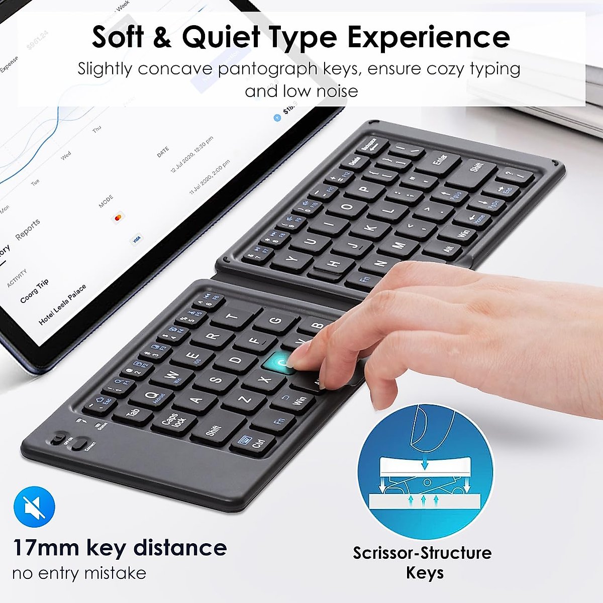 SANWA Foldable Bluetooth Keyboard, Rechargeable Wireless Folding Keypad, Portable & Slim, for Laptop Desktop Computer PC iPad/iPhone Tablet Smartphone, Compatible with MacBook, Windows, Android, iOS