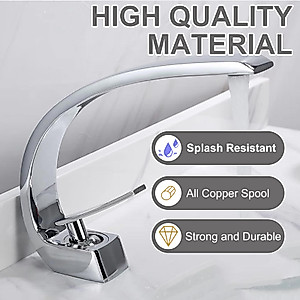 Wovier Chrome Bathroom Sink Faucet,Unique Design Single Handle Single Hole Brass Lavatory Vanity Faucet,Basin Mixer Tap with Supply Hose and Pop Up Drain Assembly