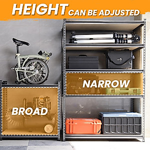 Smaafit 5-Tier Shelves for Wall Storage, Storage Rack Metal Shelves, Heavy Duty, Adjustable, Garage & Warehouse Storage, 28x12x59 Inches, 275 lbs/Level