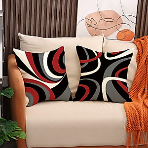 Mologle Red and Black Throw Pillow Covers 18x18 Set of 4,Grey Modern Abstract Pillowcases,Gray Geometric Circle Pattern Decor for Sofa Couch Living Room Bedroom Home Outdoor