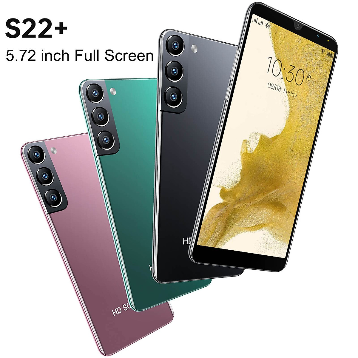 2023 Smartphone, Android Telephone S22+ 3G Smartphone Deca Core 512MB ROM 4GB RAM Mobile Phone US PLug with Earphone, Holiday Gift for Family (BLACK)