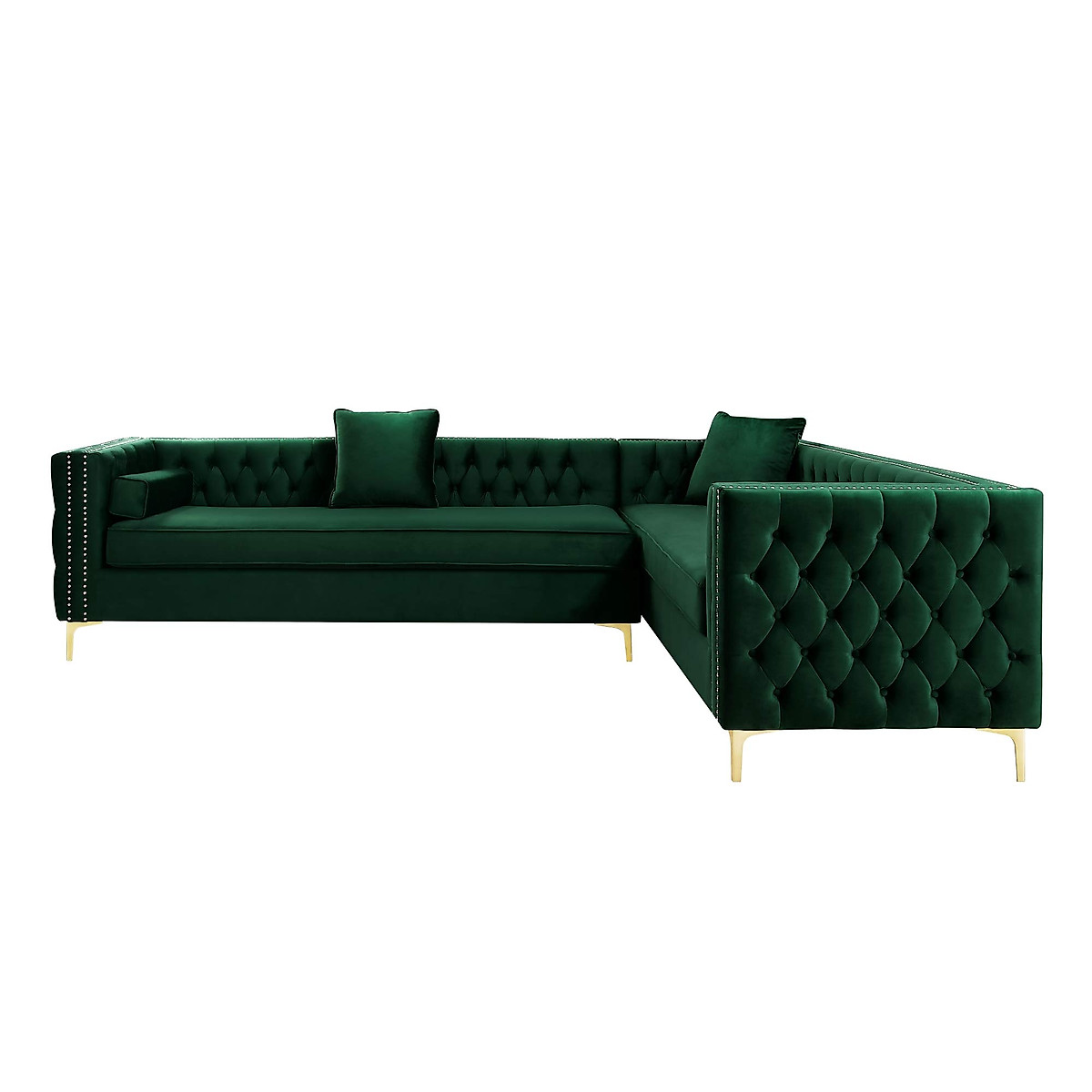 Inspired Home Green Corner Sectional Sofa - Design: Giovanni | 120" Right Facing | Velvet | Storage | Metal Legs | Tufted Design