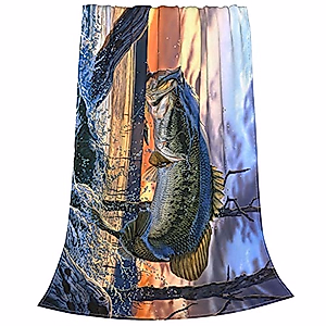 WOWUSUO Bass Fish Blanket Fishing Throw Bed Blankets Cozy Lightweight Soft Bedding for Sofa Bed Office Travel 60x50 inches