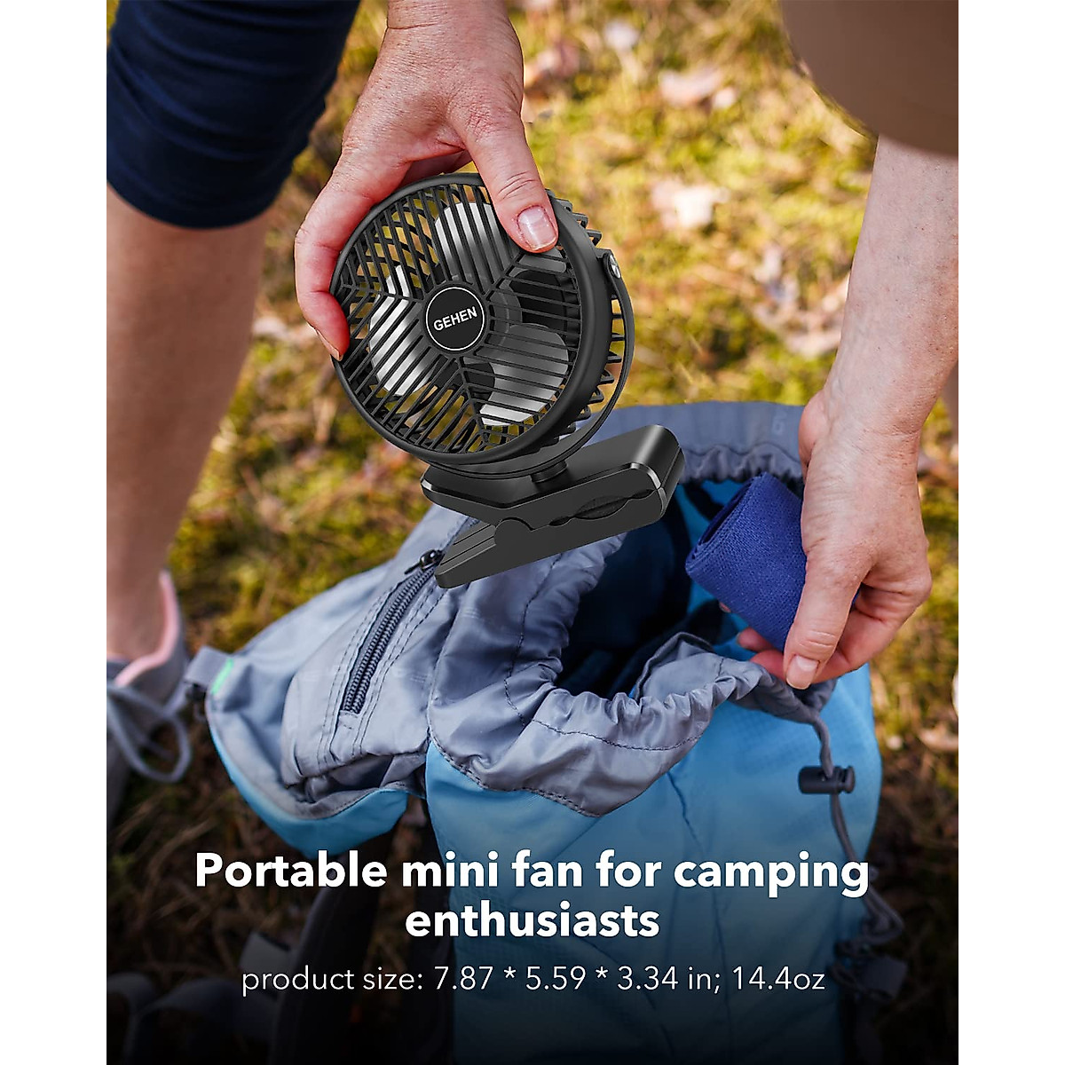 GEHEN Portable 3-Speed Clip-on Fan with Sturdy Clamp 10000mAh Battery-Powered Clip Fan Rechargeable Ultra-Quiet for Bedroom Office Camping & Stroller