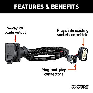 CURT 56326 Vehicle-Side Custom RV Blade 7-Pin Trailer Wiring Harness, Fits Select Chevrolet Blazer, Cadillac XT5, XT6, GMC Acadia , black