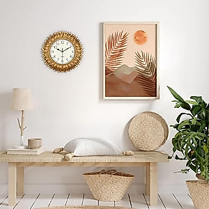 SkyNature Wall Clocks Battery Operated, 12 Inch Boho Sunflower Wall Clock for Living Room Decor, Silent Non-Ticking Small Analog Clock for Kitchen, Bedroom, Bathroom, Office - Gold