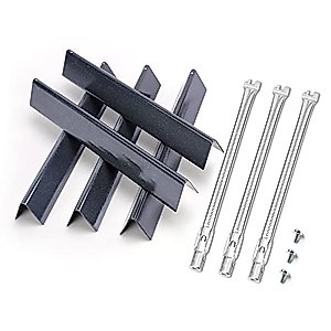 QuliMetal Porcelain Steel Flavorizer Bars and SUS304 Grill Burner for Weber Genesis 300 (2011-2016) E310 E320 E330 S310 S320 S330 with Front Control Panel, Replaces for Weber 7620 7621 62752