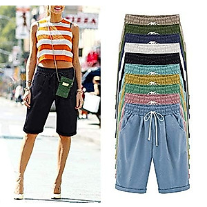 Vcansion Women's Drawstring Elastic Waist Shorts Plus Size Shorts Khaki Asian 6XL/US 16-18