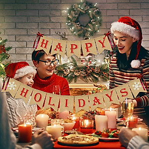 Happy Holidays Banner Burlap- Christmas Banner Burlap, Happy Holidays Decor, Burlap Christmas Decorations, Christmas Party Decorations, Christmas Decorations for Home Office Mantel