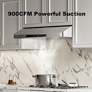 Range Hood 30inch Under Cabinet, 900CFM Kitchen Vent Hood with Gesture/Touch Control and Permanent Stainless Steel Filters, Top and Rear Vents