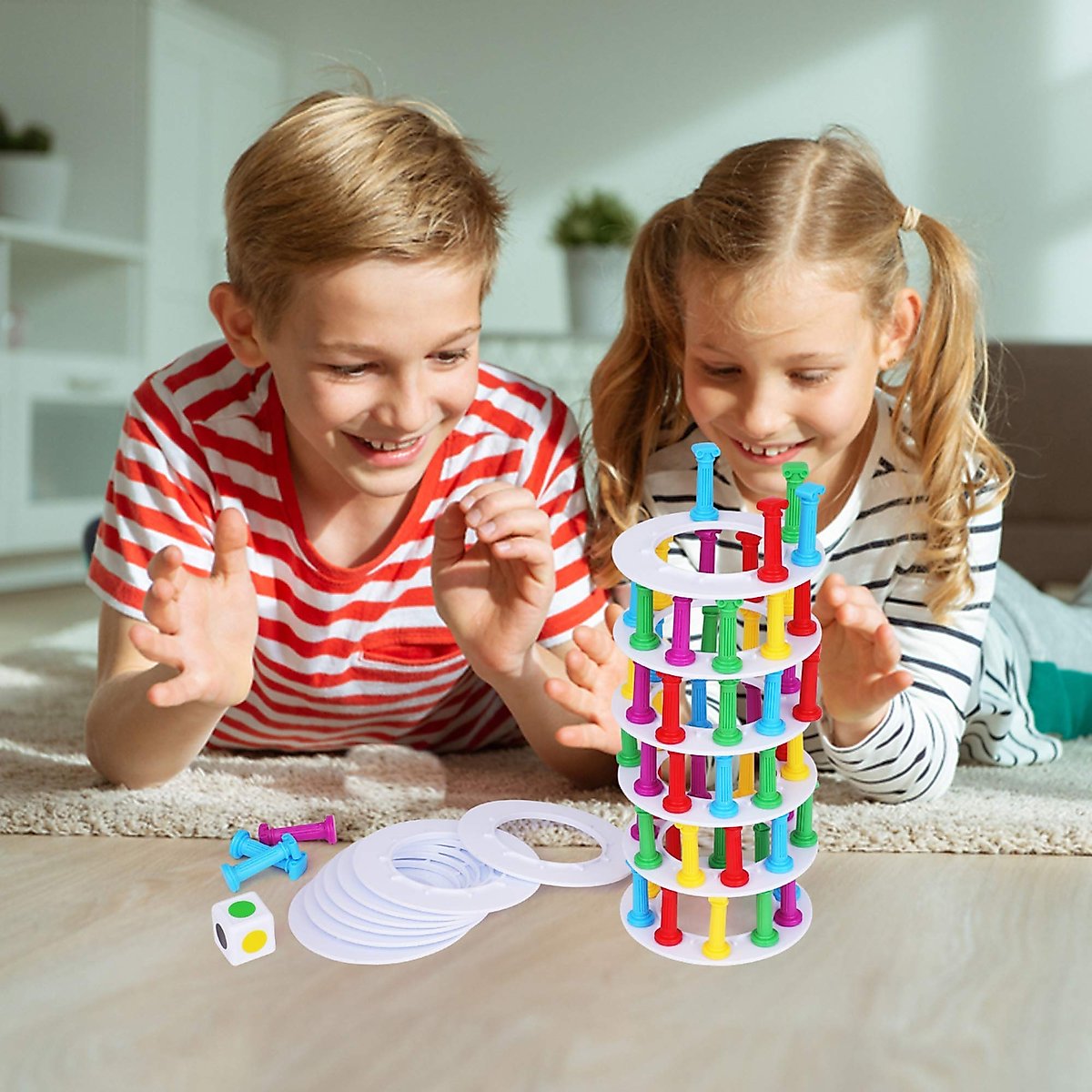 Point Games Crazy Tower - Stacking Tower Game with Fun Roman Column Design- Toppling Leaning Tower Toy with Dice - Developmental & Interactive Puzzle, Test Stabilizing Skills- Ages 5+