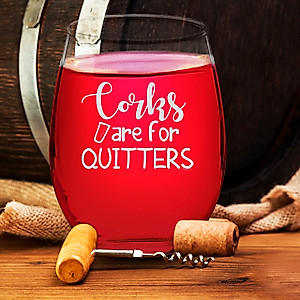 Veracco Corks are for Quitters Funny Birthday Gift Bachelor Party Favors Stemless Wine Glass (Clear, Glass)