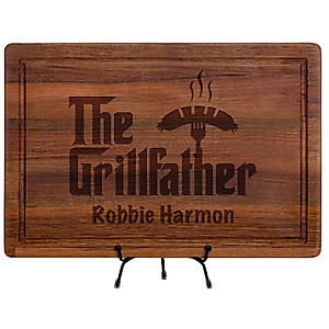 The Grillfather Wood Cutting Board, Christmas Gift Idea, BBQ Gift, Personalized Gift for Men, Dad, Grandpa, Custom Engraved Cutting Board, Father's or Grandpa's Birthday Gift, Grill Master