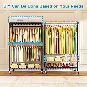 FUTASSI P8 Rolling Clothes Rack，Heavy Duty Clothing Racks for Hanging Clothes，Freestanding Garment Rack with Lockable Wheels，Portable Clothing Rack 45" W x 14" D x 80" H，Max Load 420LBS，Black