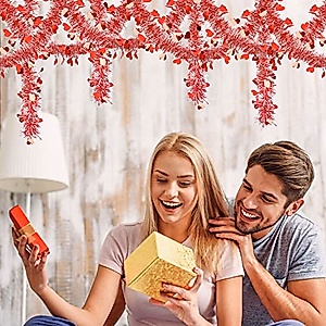 KIMOBER 33 Ft Valentine's Day Tinsel Garland,Red White Heart Metallic Hanging Garland for Party Decoration Supply