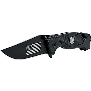 Black Tactical Folding Knife-3.5 Inch Stainless Steel Blade with American Flag | USA Rescue & Hunting Knife - Disabled USMC Vet Owned SMALL Business