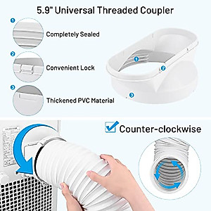 Kesfitt Portable Air Conditioner Window Vent Kit with 5.9'' Exhaust Hose & Coupler,Upgraded Seamless AC Kit,Window Seal Plates Adjustable Length from 17" to 60" for Sliding