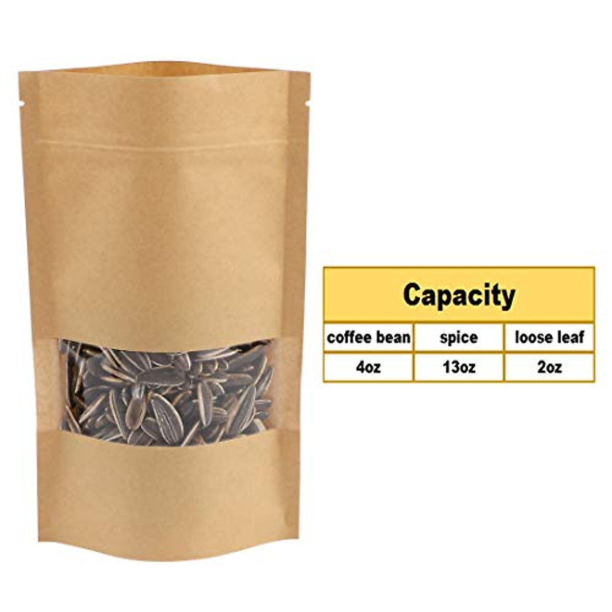 Katfort Stand Up Pouches 100pcs, 7.8''×4.6'' Resealable Bags for Small Business, Resealable Kraft Paper Bags with Window, Paper Bakery Bag for Small Business, Family, Company