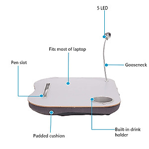 Oversized Velvet Lap Desk,Portable Home Office Laptop Stand,Couch Bed Table with LED Light & Cup Holder for Study Writing Reading Tv Tray-A 40x31cm(16x12inch)