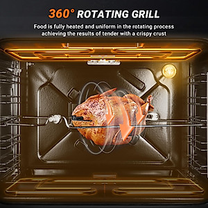 AMZCHEF 24" Single Wall Oven, 2.65 Cu.ft. Built-in Electric Wall Oven with 5 Cooking Functions, 360° ROTATING ROTISSERIE, 2200W, Mechanical Knobs Control, Timer, Stainless Steel Wall Oven for Kitchen