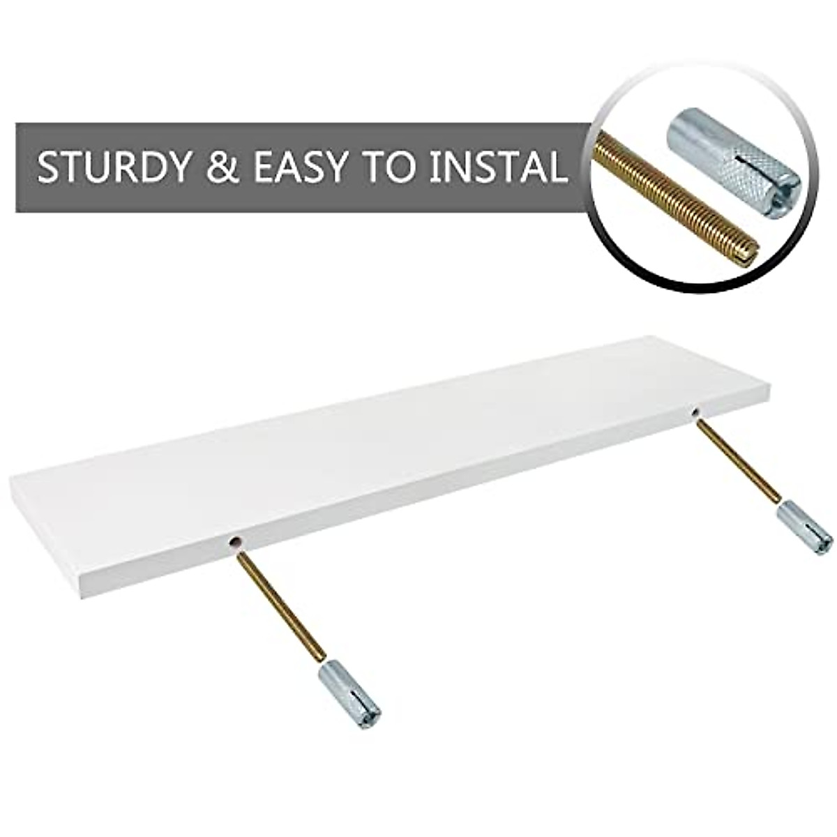 Recogwood 24 Inch Floating Shelves White Floating Shelf for Wall, Durable Natural Wood Oak Floating Shelf for Bedroom Bathroom Kitchen, Easy Assembly, Classic Design, White Color, 24*6*0.8 (1 Pack)