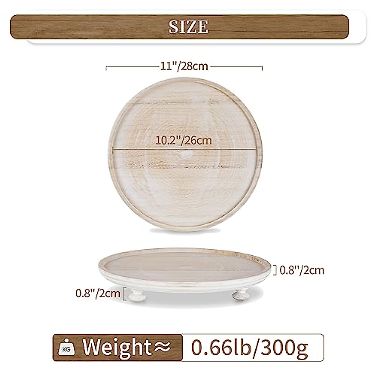 Hanobe Wood Risers for Decor: Rustic Round Wooden Pedestal Stand Tray for Display Farmhouse Table Decorative Risers for Dessert Candle Cake Plant, White 11"